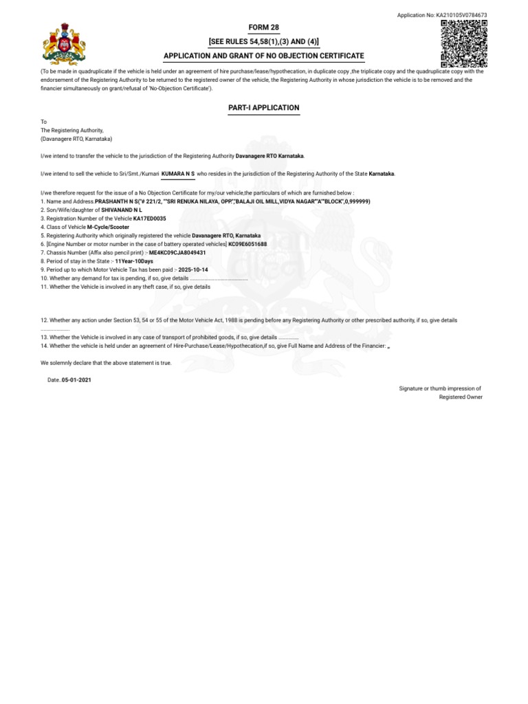 Form 28 (SEE RULES 54,58 (1), (3) AND (4) ) Application and Grant of No ...