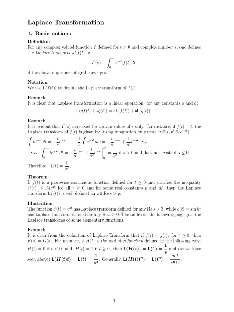 Laplace Transformation: 1. Basic Notions | PDF | Trigonometric ...