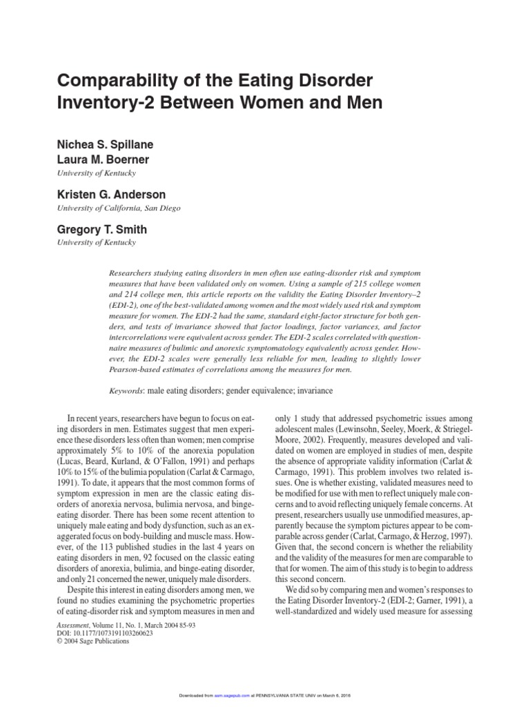 Comparability of The Eating Disorder Inventory-2 Between Women and Men ...