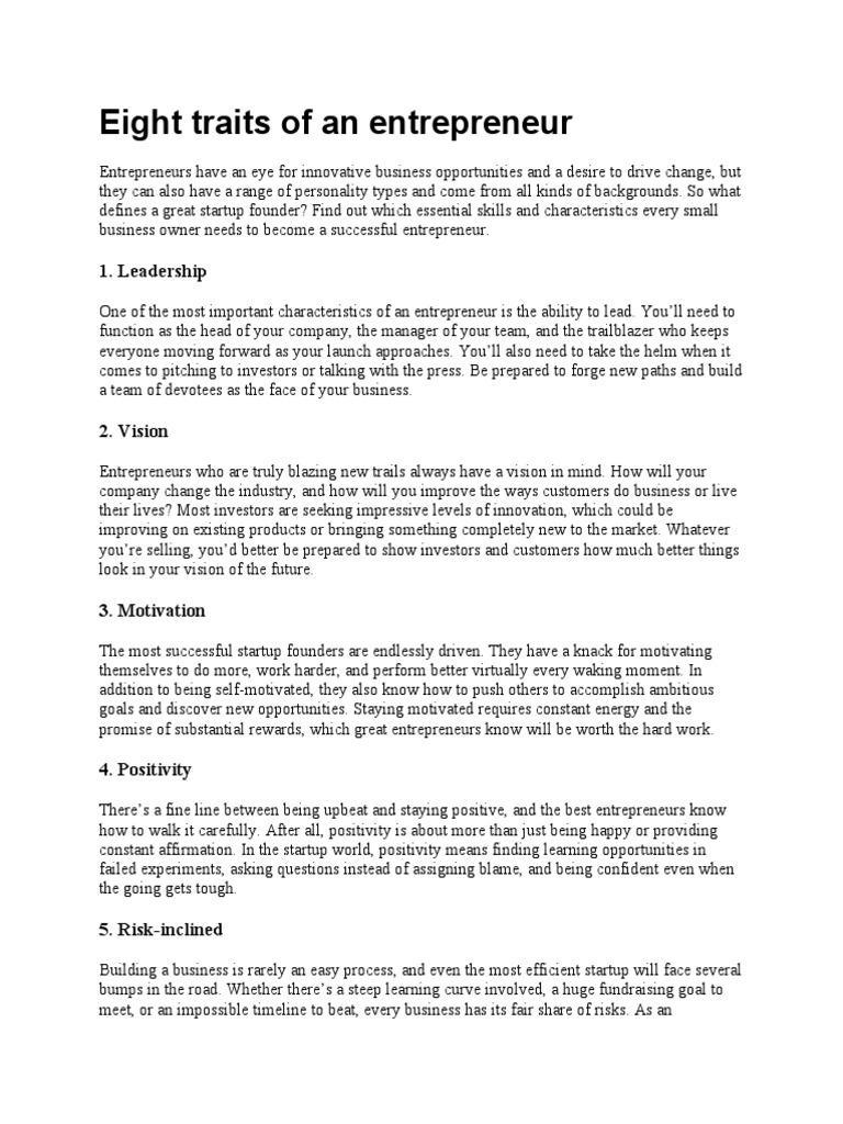 Eight Traits of An Entrepreneur | PDF | Entrepreneurship | Economies