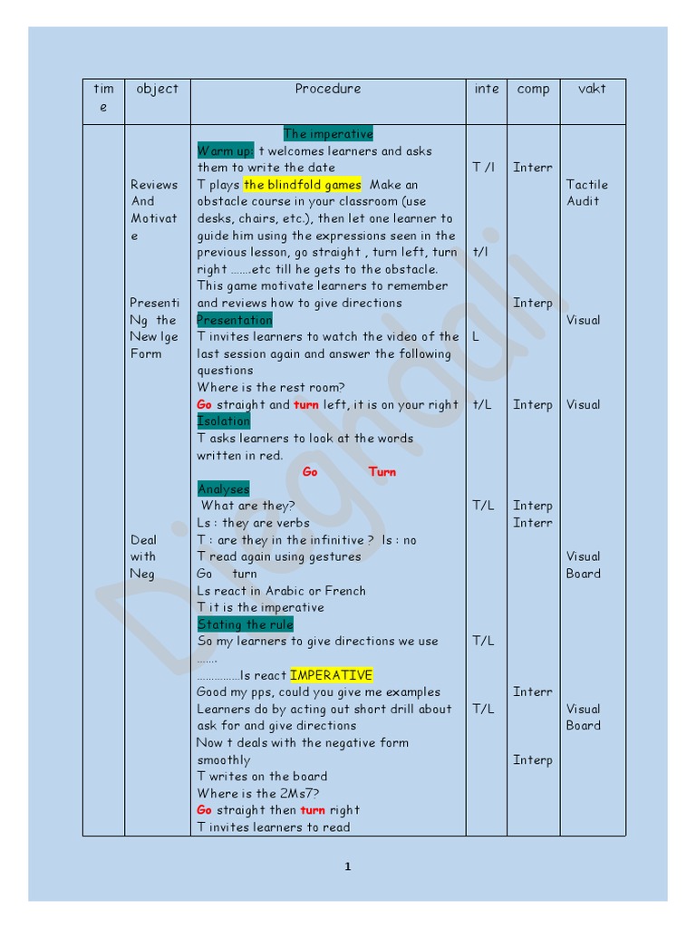 Imperative Form Lesson Plan | PDF | Cognitive Science | Linguistic Typology