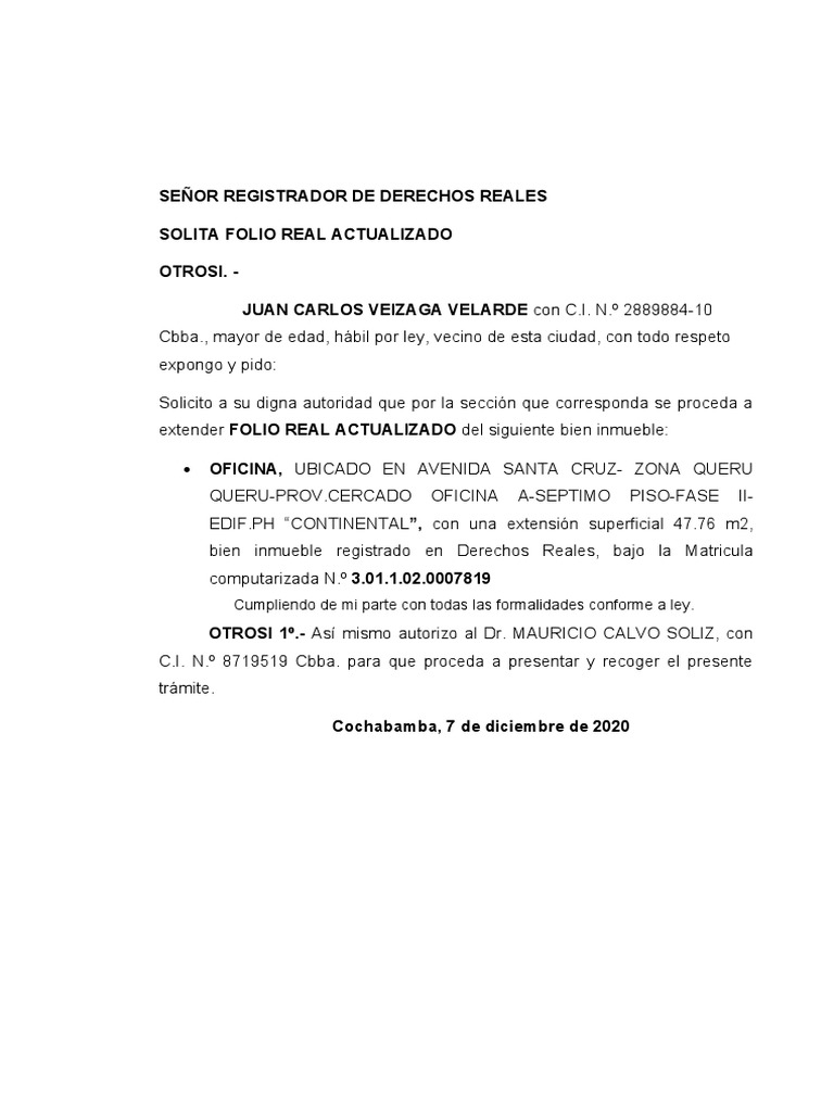 Solicitud de Folio Real Actualizado | PDF