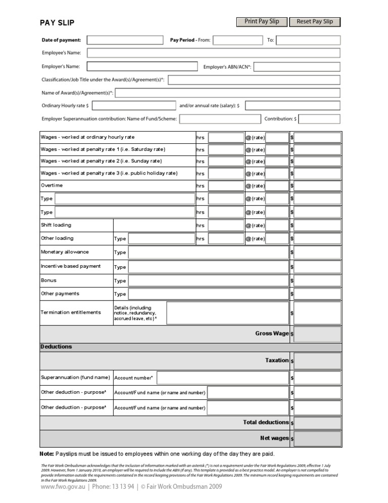 Fair Work Payslip Template | PDF | Wage | Employment
