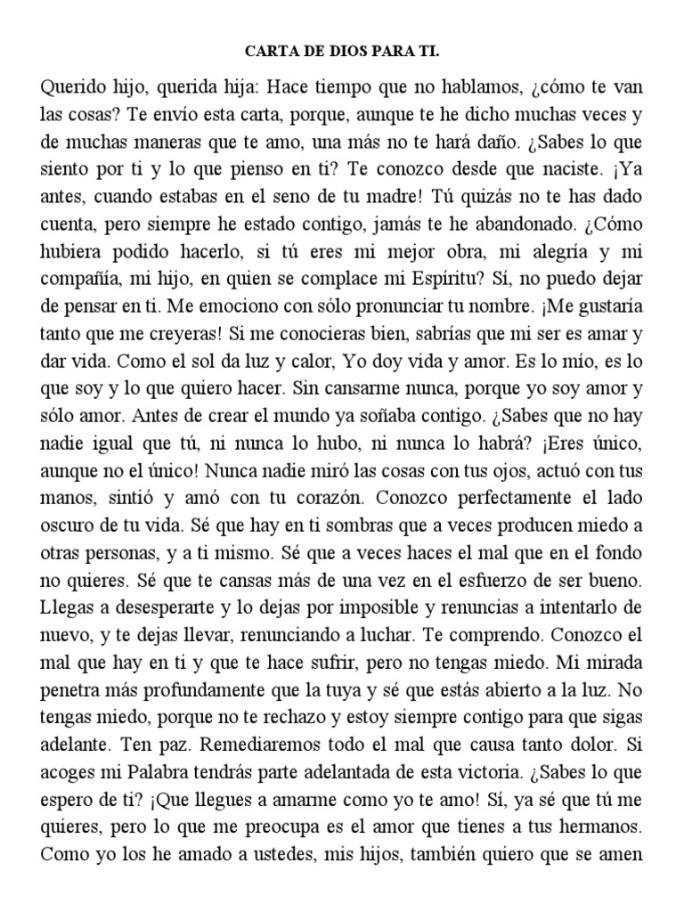 Carta de Dios para Ti | PDF | Relaciones personales, crianza y ...