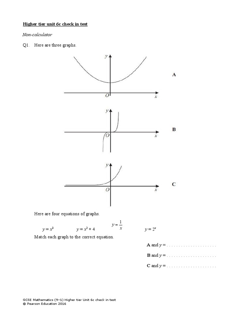 Higher Unit 06c Check in Test Quadratic Cubic and Other Graphs | PDF ...