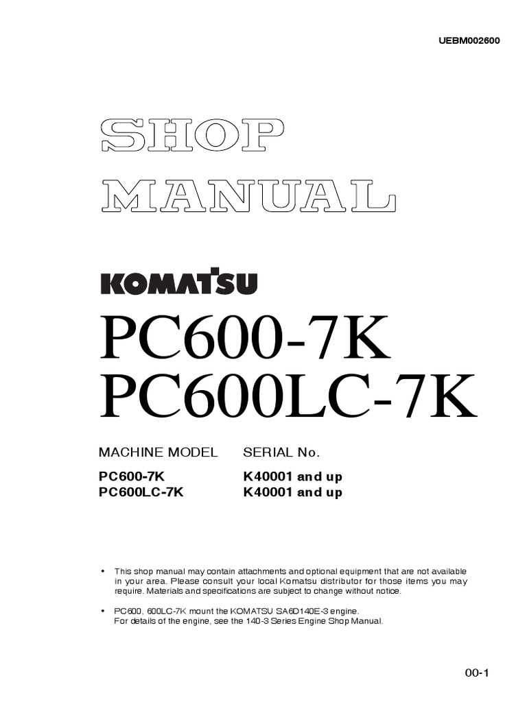 PC600 - PC600LC-7 Uebm002600 - 0403 | PDF | Nut (Hardware) | Screw