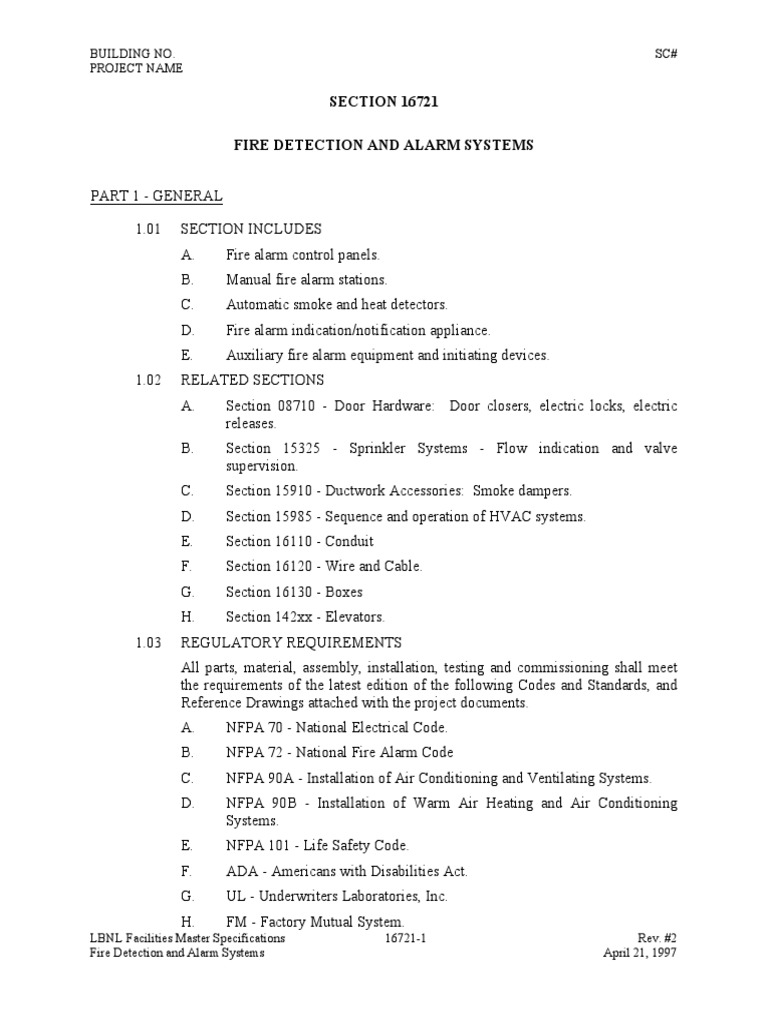 SECTION 16721 Fire Detection and Alarm Systems: Building No. SC ...