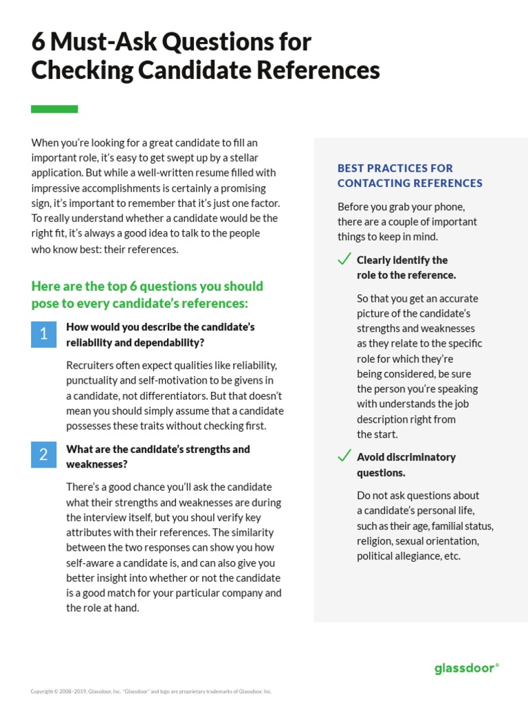 6 Must-Ask Questions For Checking Candidate References | PDF | Human ...