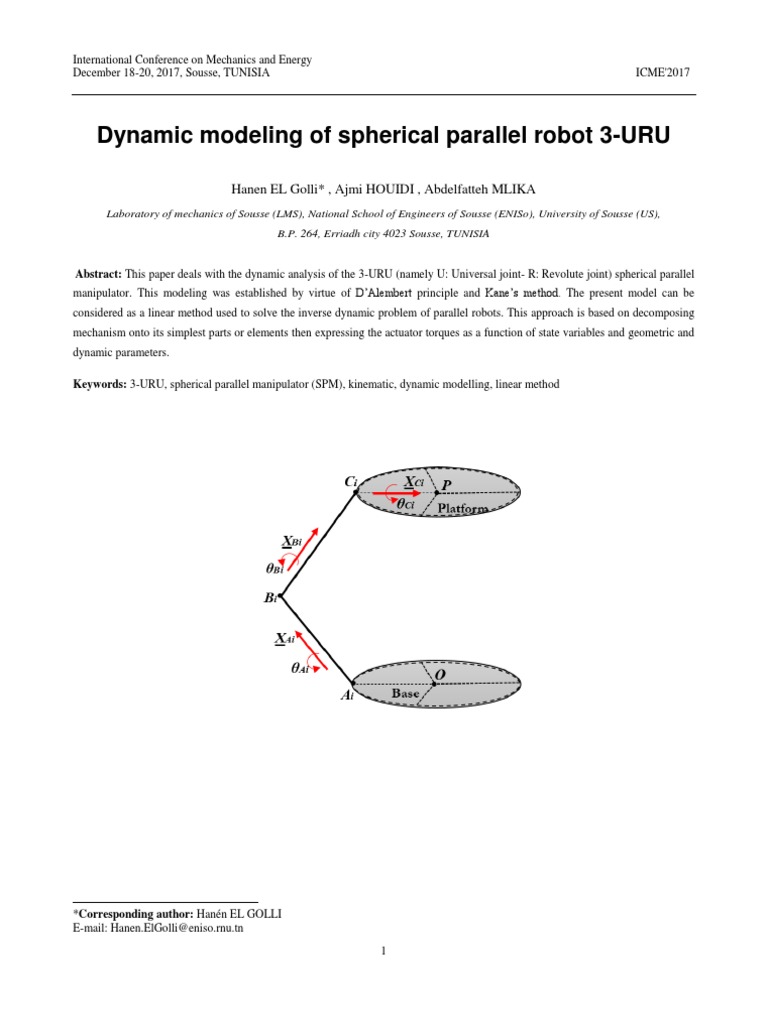 Dynamic Modeling of Spherical Parallel Robot 3-URU: Hanen EL Golli ...