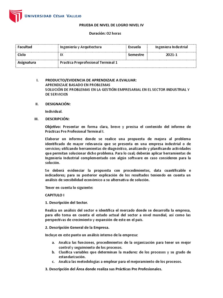 ATH - PRUEBA DE NIVEL DE LOGRO Nivel 4 Practicas I | PDF | Ingeniería | Evaluación
