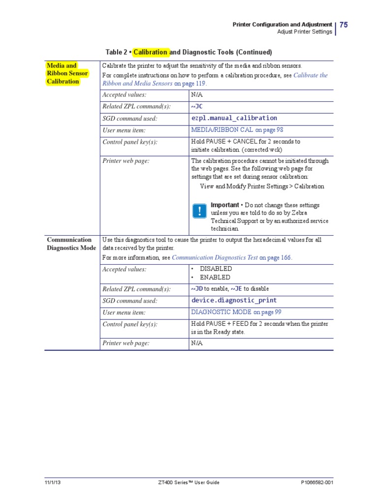 Table 2 - Calibration and Diagnostic Tools (Continued) : Calibrate The Ribbon and Media Sensors ...