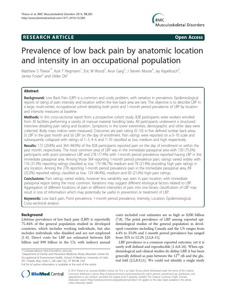 Prevalence of Low Back Pain by Anatomic Location and Intensity in An ...