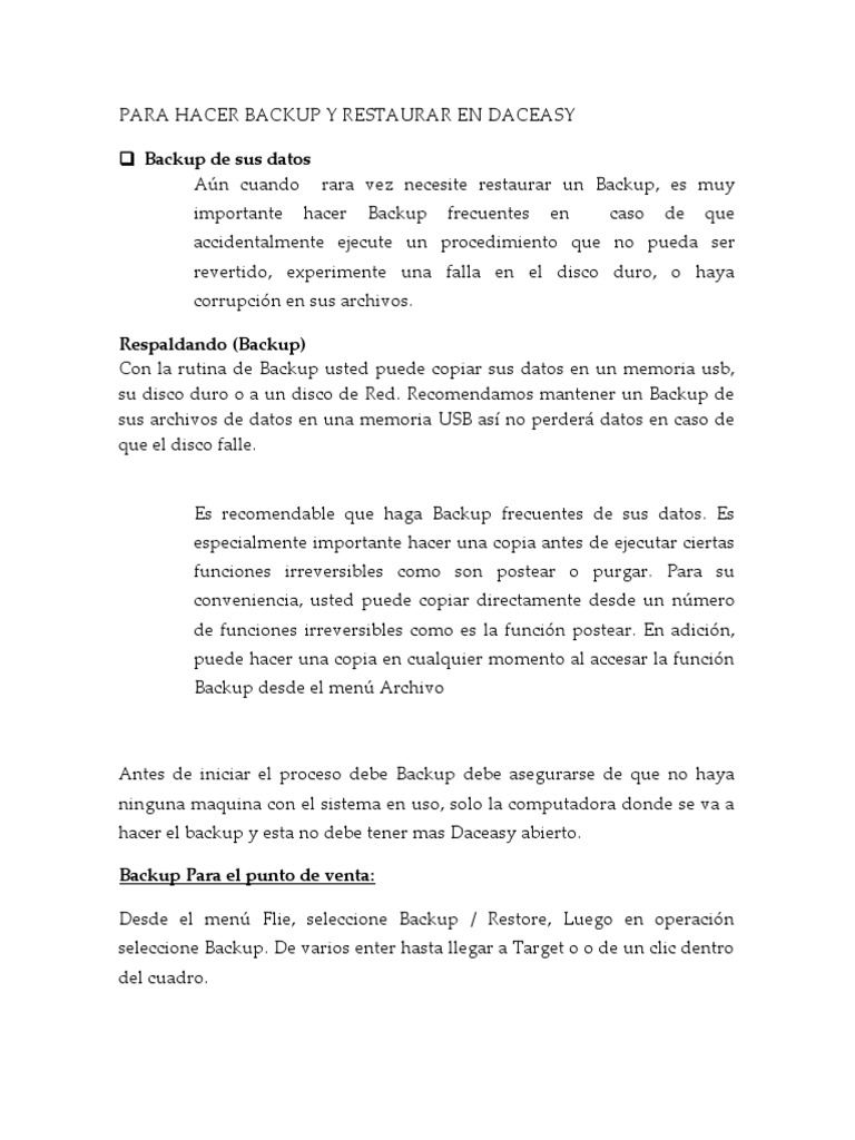 Manual Backup y Posteo Daceasy | PDF | Apoyo | Archivo de computadora