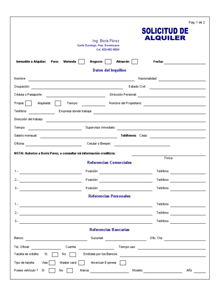 Formulario de Solicitud de Alquiler | PDF | Bancos | Economias