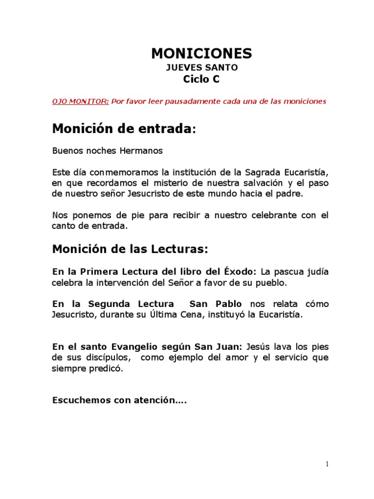 Moniciones Jueves Santo | PDF