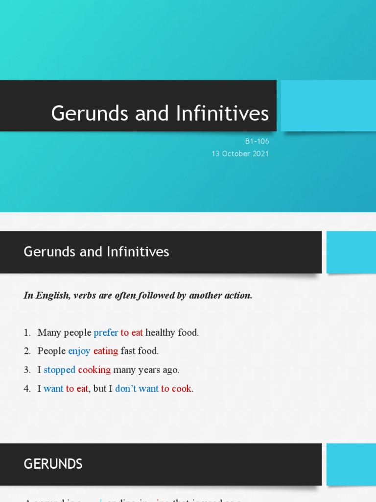 Gerunds and Infinitives: B1-106 13 October 2021 | PDF | Verb | English ...