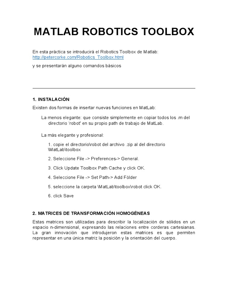 Clase5 Tema2.Práctica 2 Robotics Toolbox | PDF | Matriz (Matemáticas ...