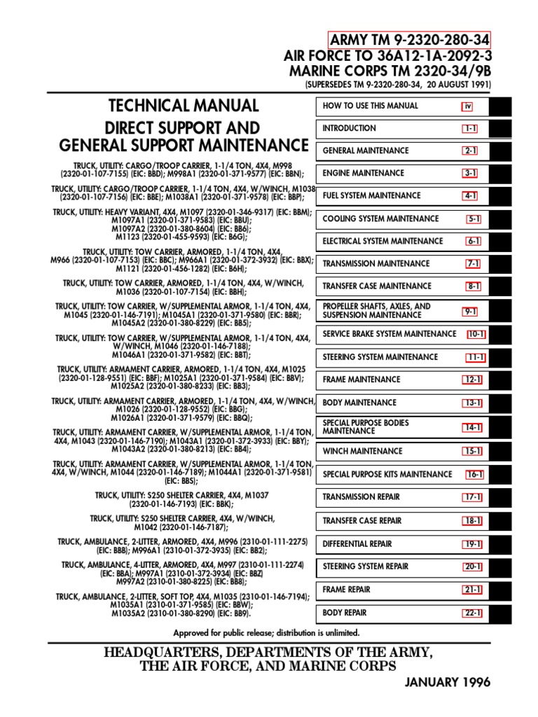HMMWV Maintenance Manual | PDF | Humvee | Exhaust Gas