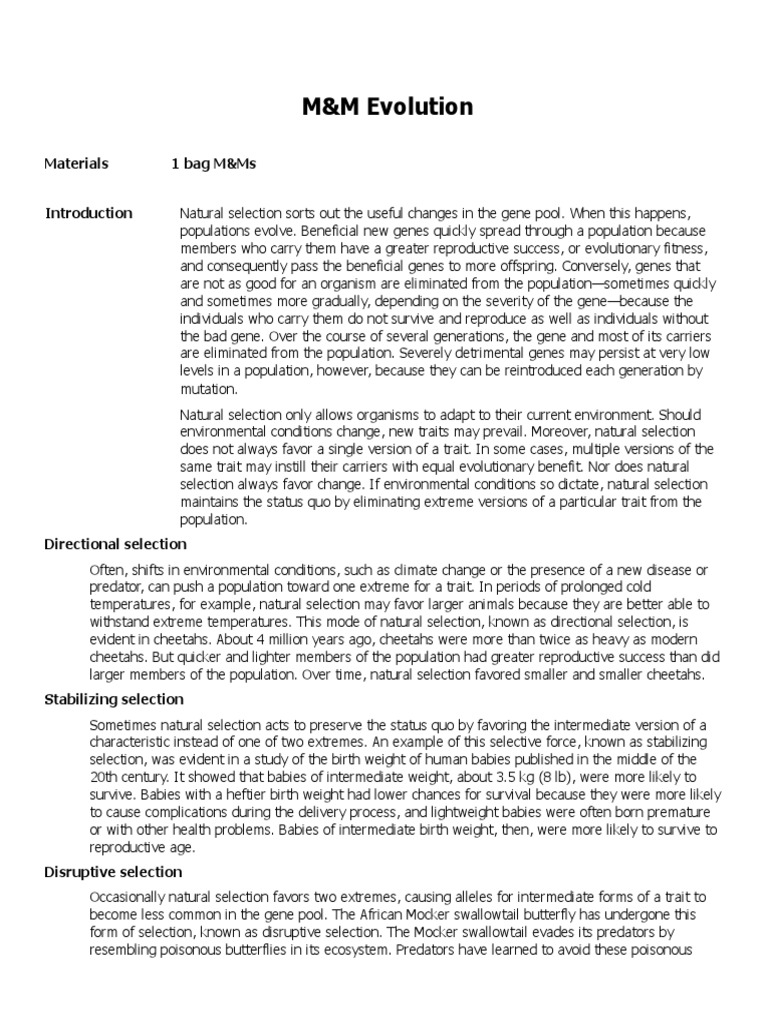 2021 M&M Evolution | PDF | Evolution | Natural Selection