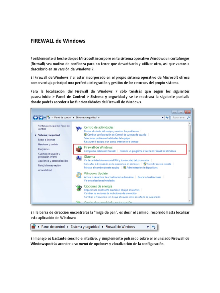Guía del Firewall en Windows 7 | PDF | Cortafuegos (informática ...