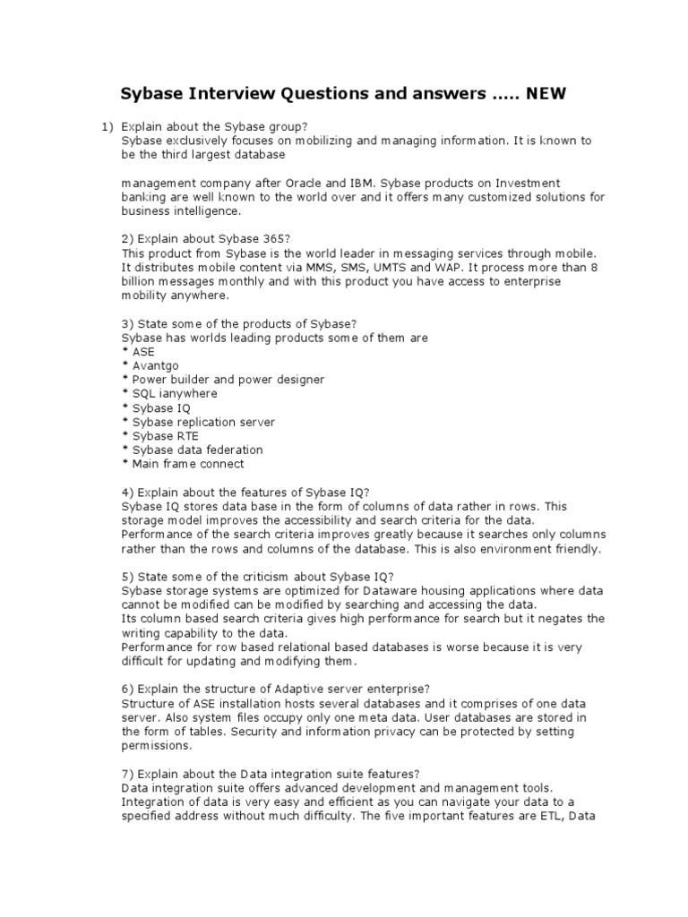 Sybase Questions | PDF | Database Index | Databases