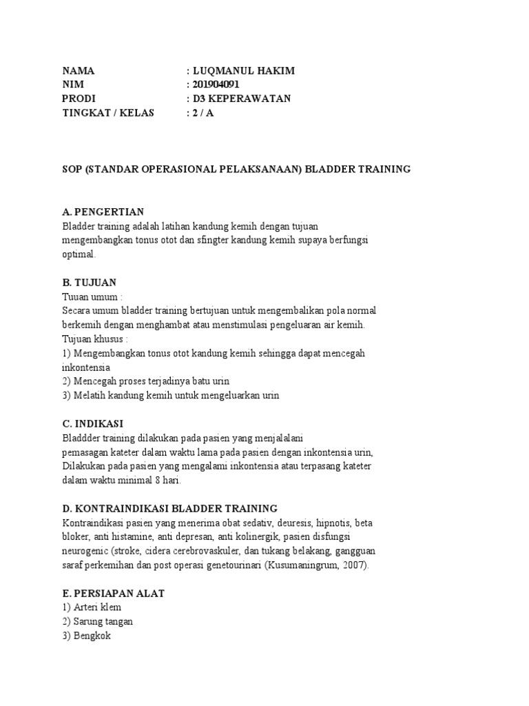 Sop Bladder Training | PDF