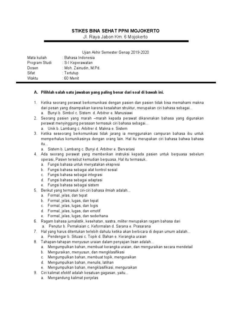Bagi UAS BINDO S1 2020 | PDF