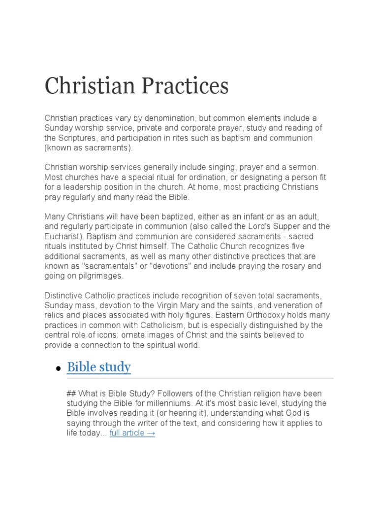 Christian Practices: Bible Study | PDF | Eucharist | Baptism