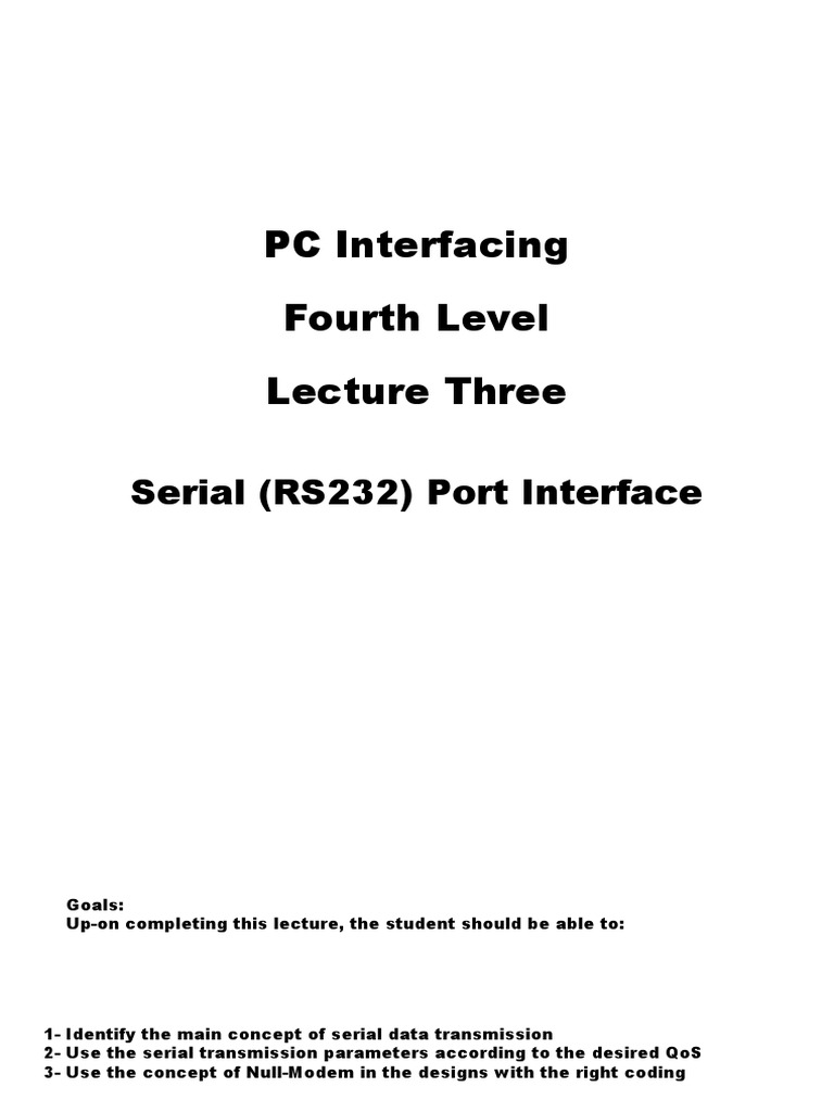 PC Interfacing Fourth Level Lecture Three: Serial (RS232) Port Interface | PDF ...