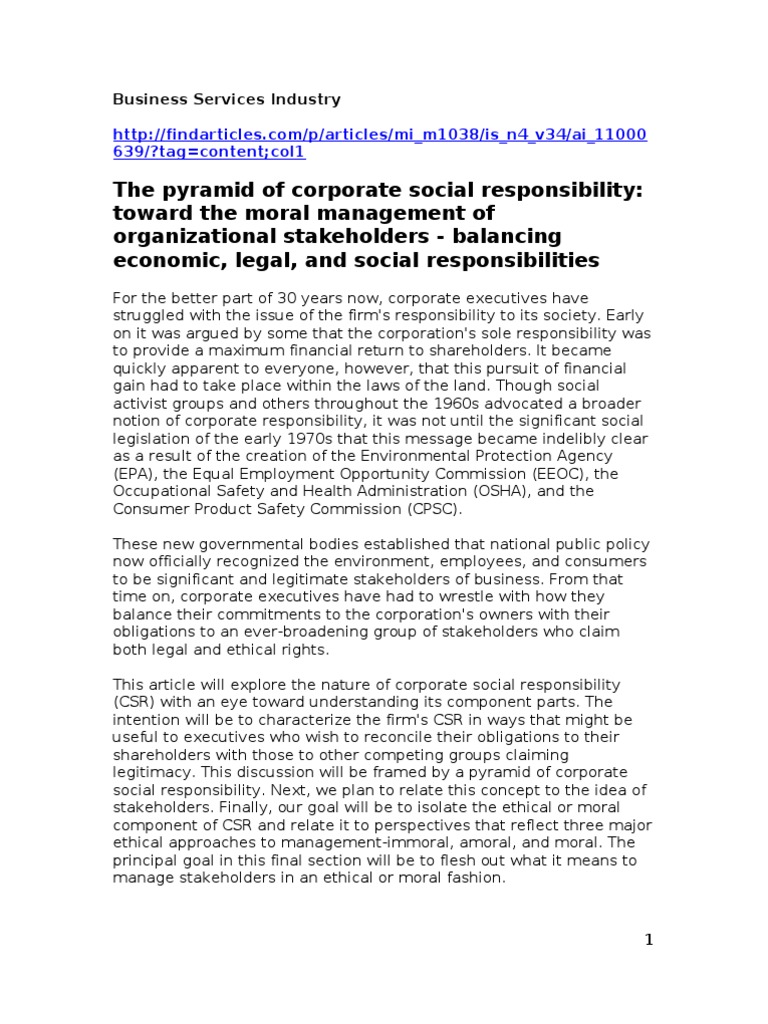 The Pyramid of Corporate Social Responsibility | PDF | Corporate Social ...