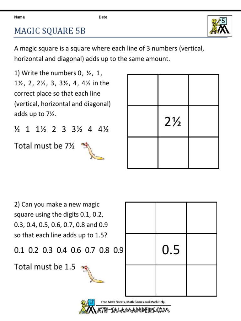 Magic Square Worksheet and Solutions | PDF | Teaching Methods & Materials