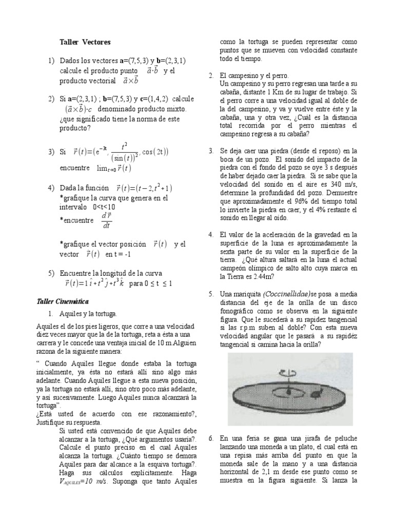 Taller1 Vectores-Cinematica | PDF | Velocidad | Vector Euclidiano