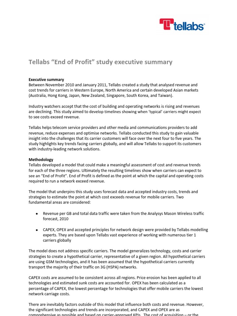 Tellabs End of Profit Study Executive Summary | PDF | Mobile Web | Computer Network