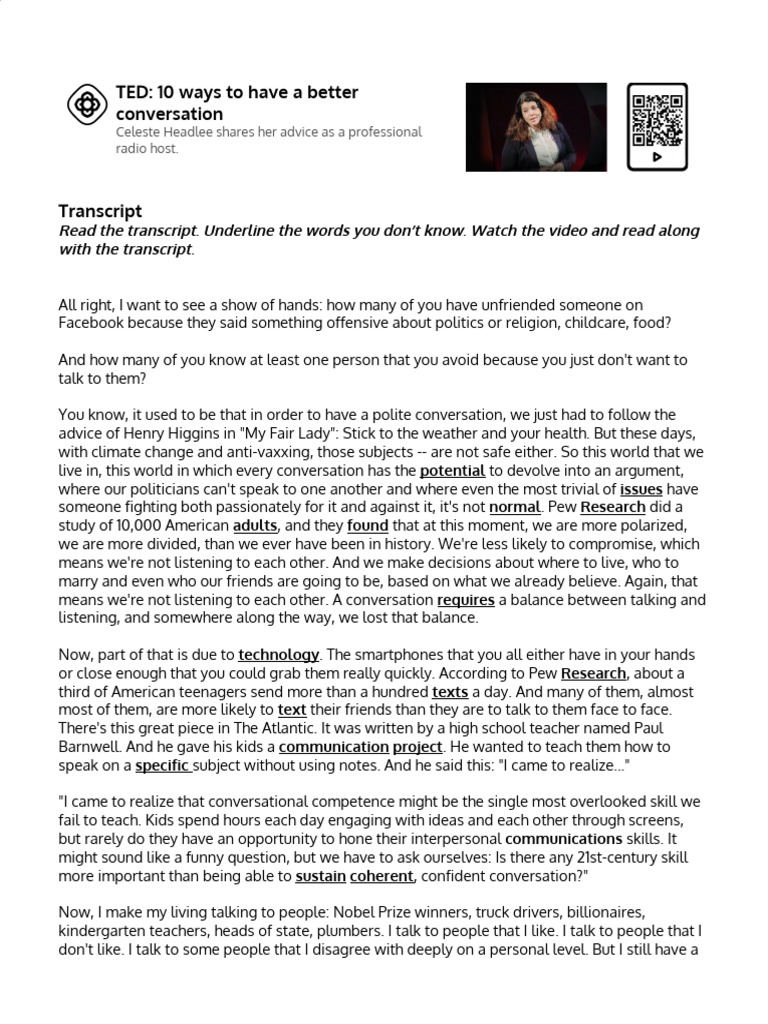 TED: 10 Ways To Have A Better Conversation | PDF | Conversation