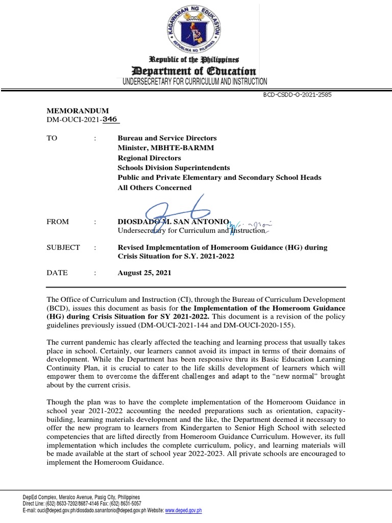 DM OUCI 2021 346 Revised Implementation of Homeroom Guidance During Crisis Situation For SY 2021 ...