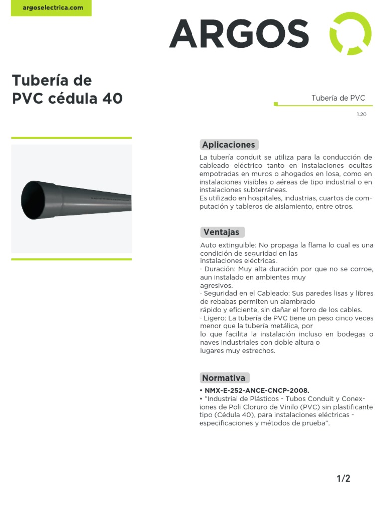 Tubería PVC Cédula 40: Especificaciones y Usos | PDF | Cloruro de ...