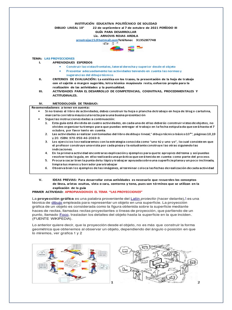 Guía de Dibujo Lineal 10°: Proyecciones | PDF | Dibujo | Aprendizaje