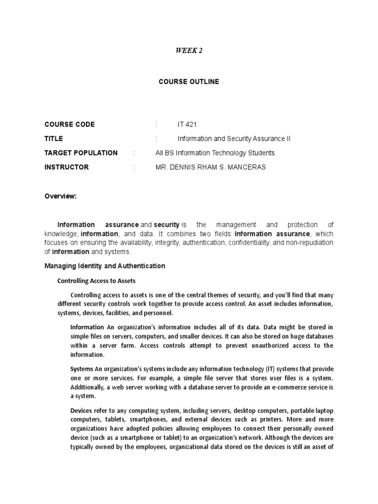 Week 2: Information Assurance and Security Is | PDF | Access Control ...