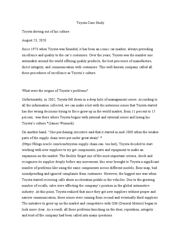 Toyota Case Study 1 | Download Free PDF | Toyota | Supply Chain