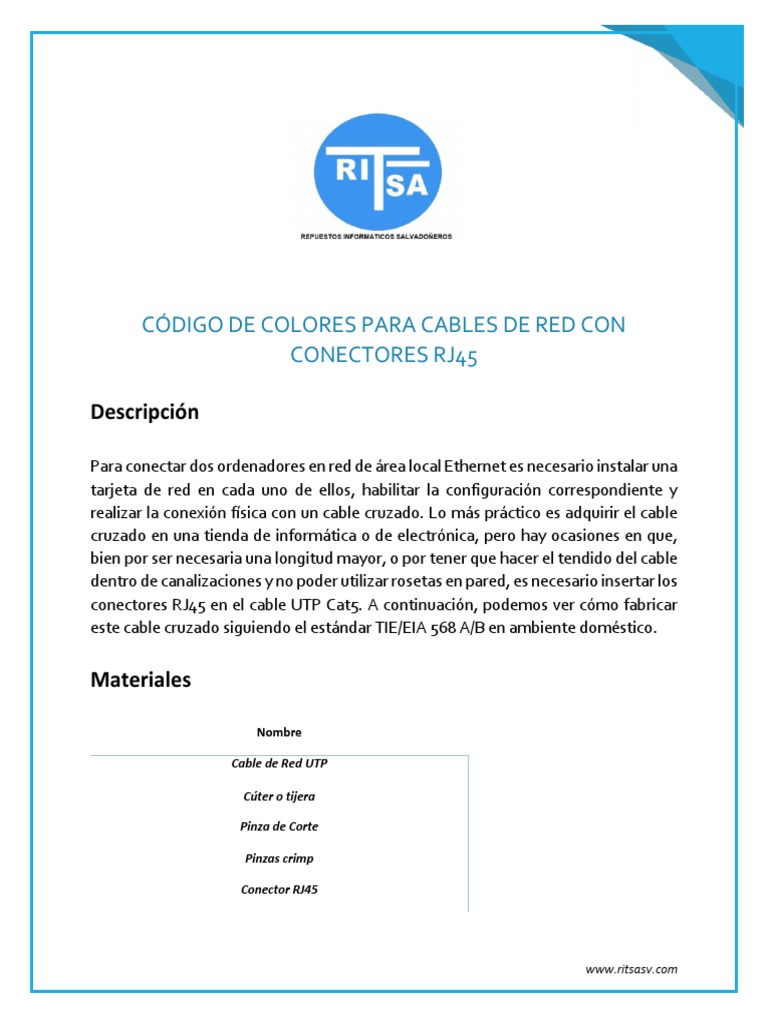 Codigo de Colores para Cable de Red | PDF | Ingenieria Eléctrica | Equipo