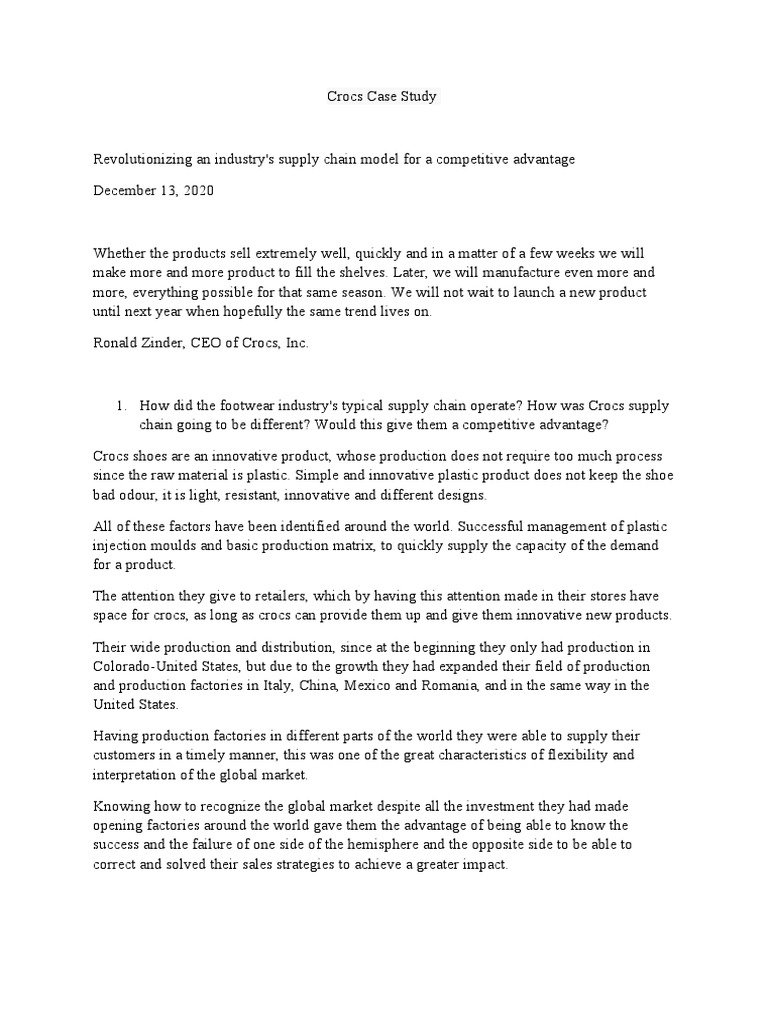 Crocs Case Study | Download Free PDF | Supply Chain | Shoe