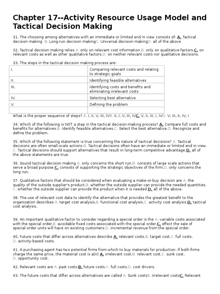 Chapter 17 Decision Making | PDF | Cost | Decision Making