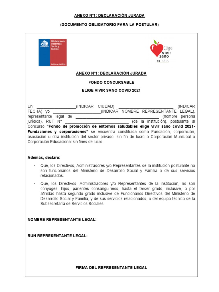 Anexo 1 Declaracion Jurada | PDF