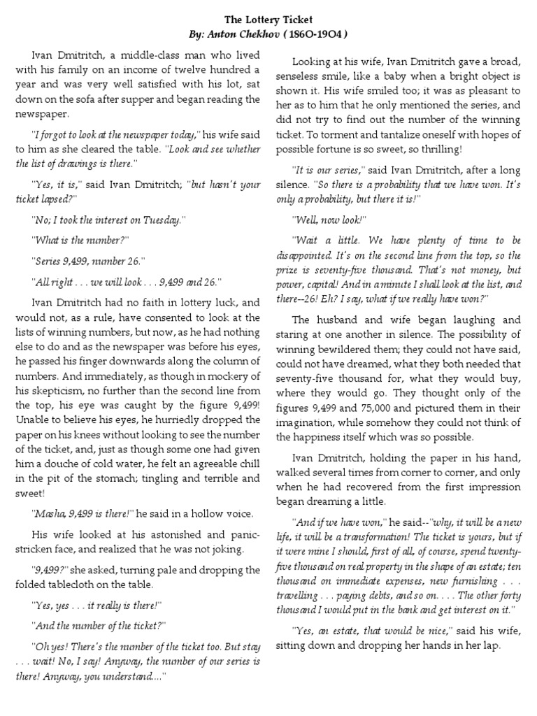 Literary Text - The Lottery Ticket | PDF