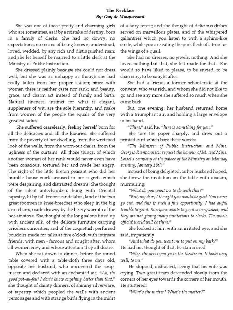 Literary Text - The Necklace | PDF