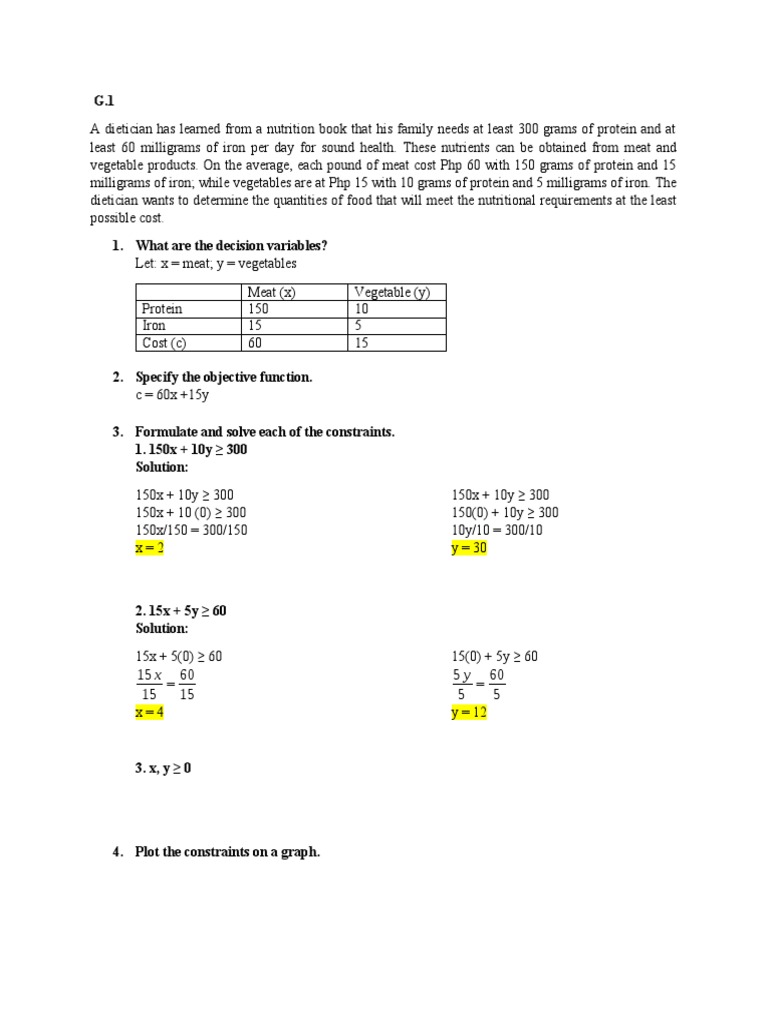 Optimal Diet and Furniture Shop Production | PDF | Theoretical Computer ...