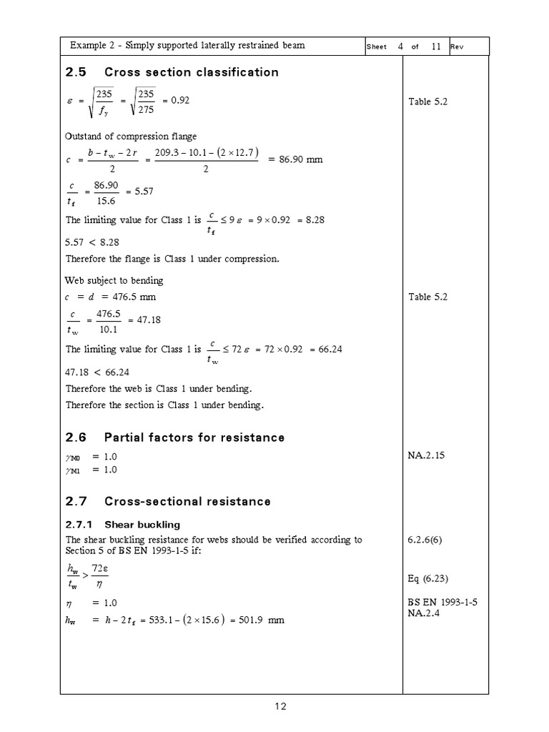 2.5 Cross Section Classification: 2.7.1 Shear Buckling | PDF | Bending ...