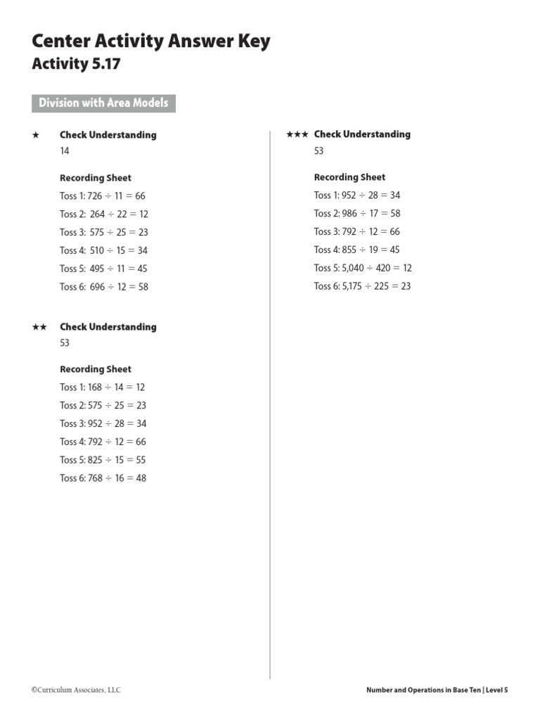 Center Activity Answer Key | PDF | Multiplication | Numbers