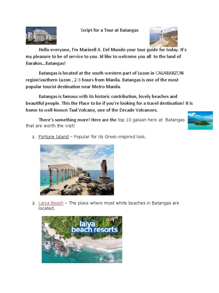 Script For A Tour at Batangas | PDF