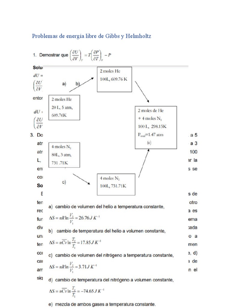 Problemas de Energía Libre de Gibbs y Helmholtz | PDF